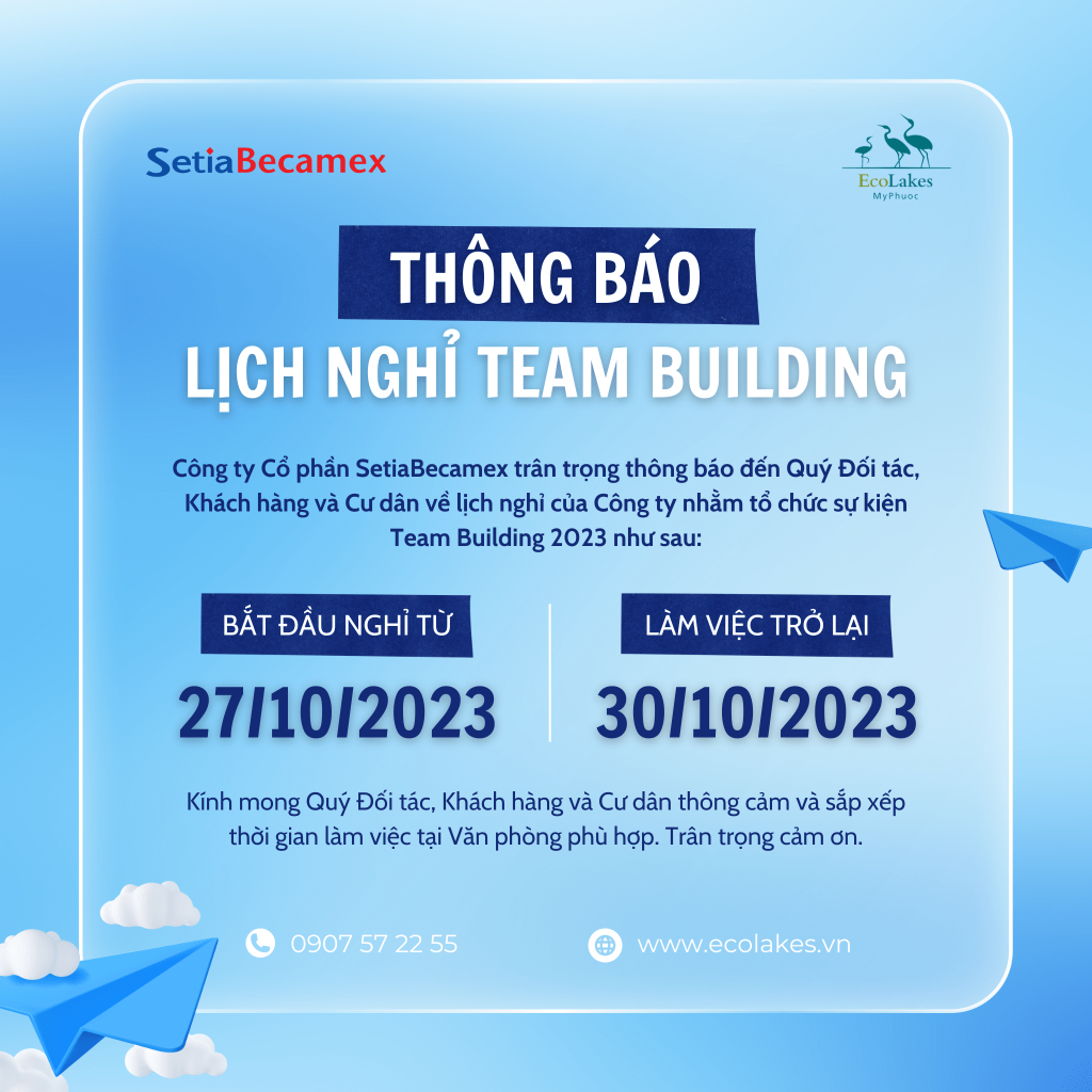 Thông báo lịch nghỉ Team Building 2023 - EcoLakes Mỹ Phước