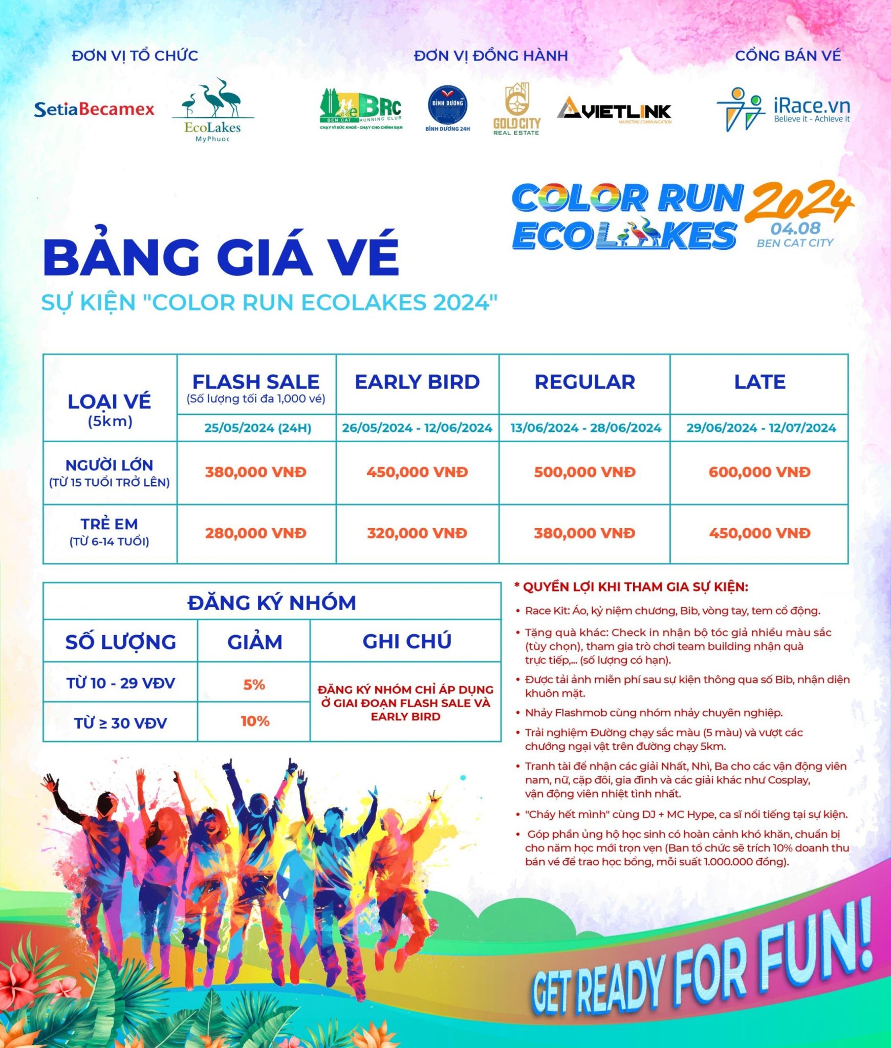 Các thông tin chính về giải đường chạy sắc màu - COLOR RUN ECOLAKES 2024 🌈 - EcoLakes Mỹ Phước